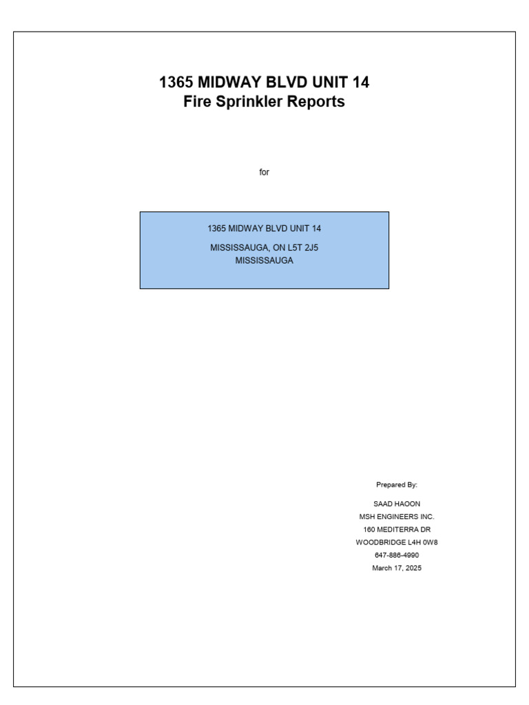 1365 Midway BLVD Unit Report | PDF | Fire Sprinkler System | Discharge ...