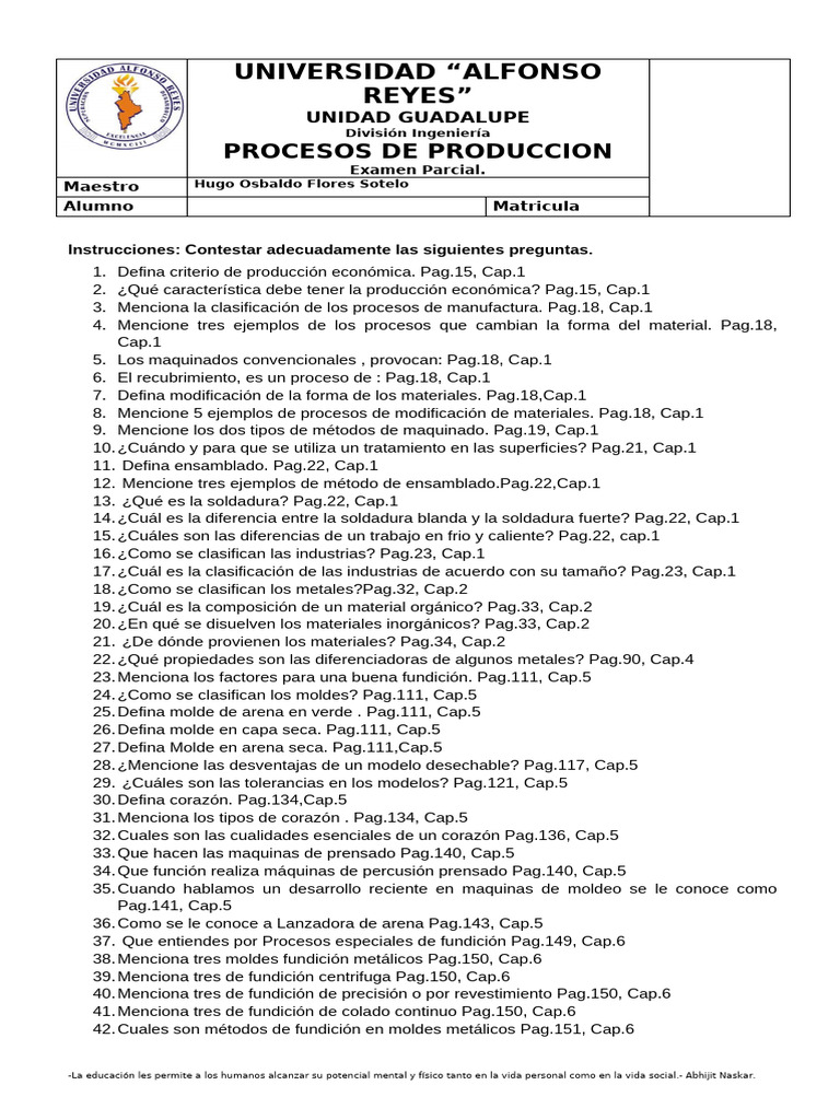 Preguntas sobre Procesos de Producción | PDF | Procesos industriales ...