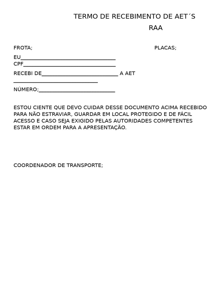 Termo de Recebimento de Aet | PDF