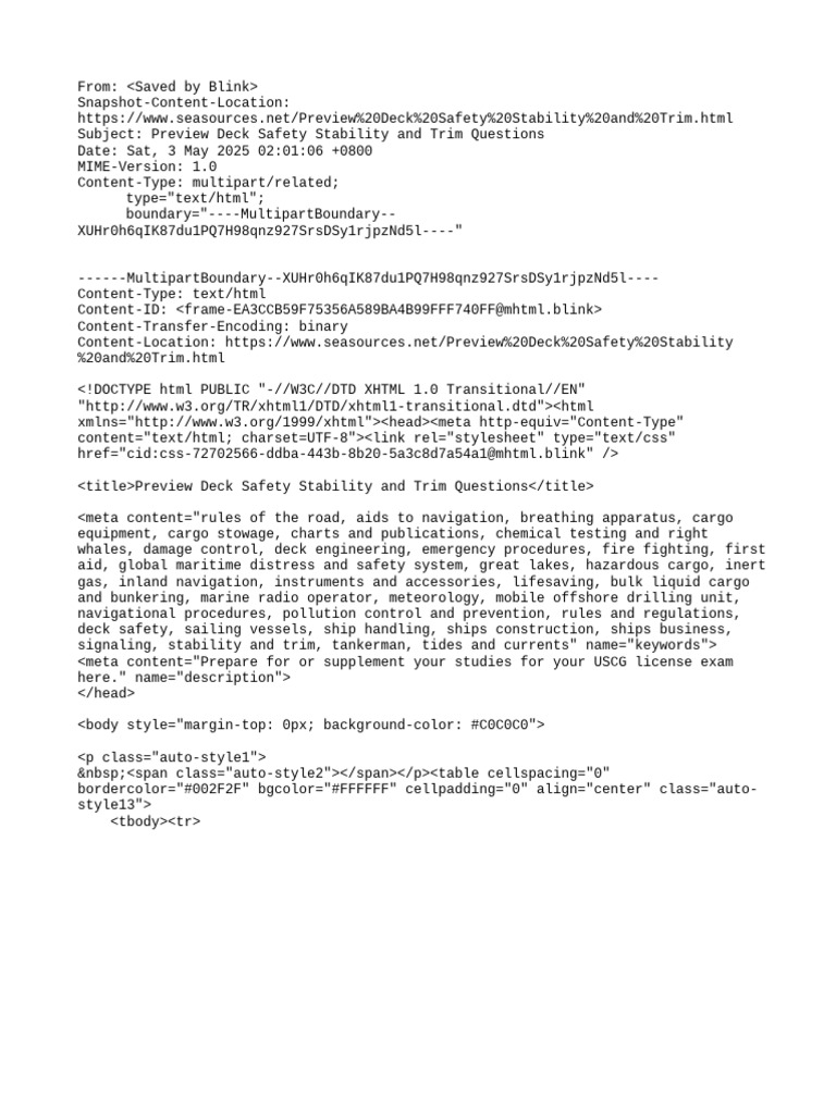 Preview Deck Safety Stability and Trim Questions-1 | PDF | Ships ...