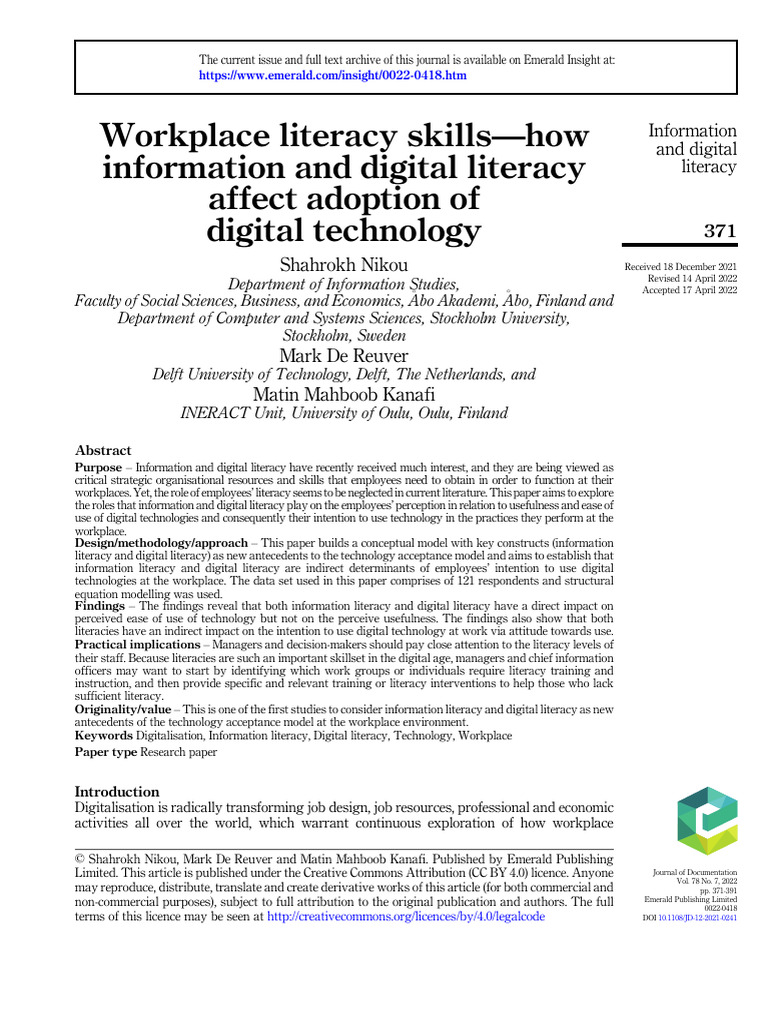 Workplace Literacy Skills | PDF | Survey Methodology | Validity ...