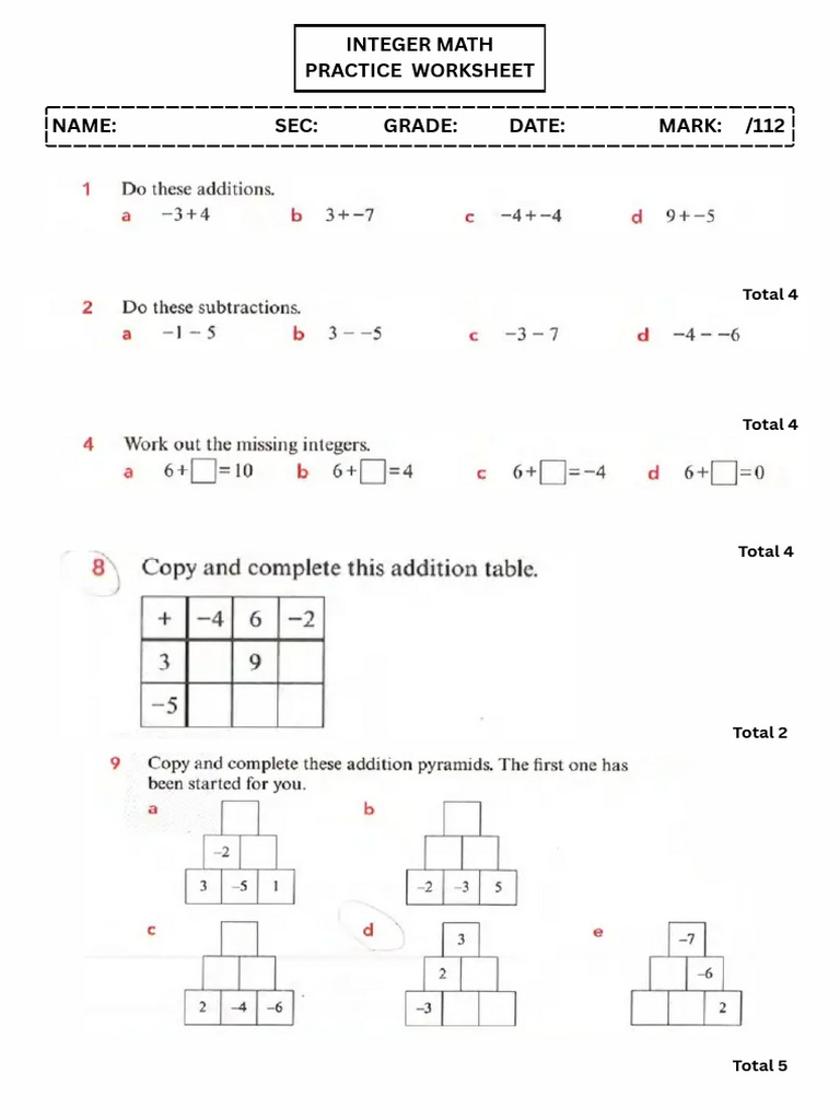 Math Practice Test-1 (Integer) | PDF