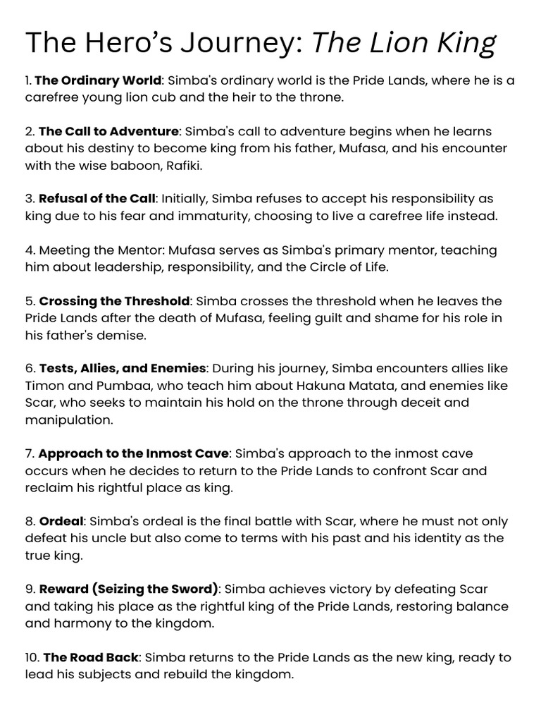The Hero’s Journey The Lion King (1) | PDF