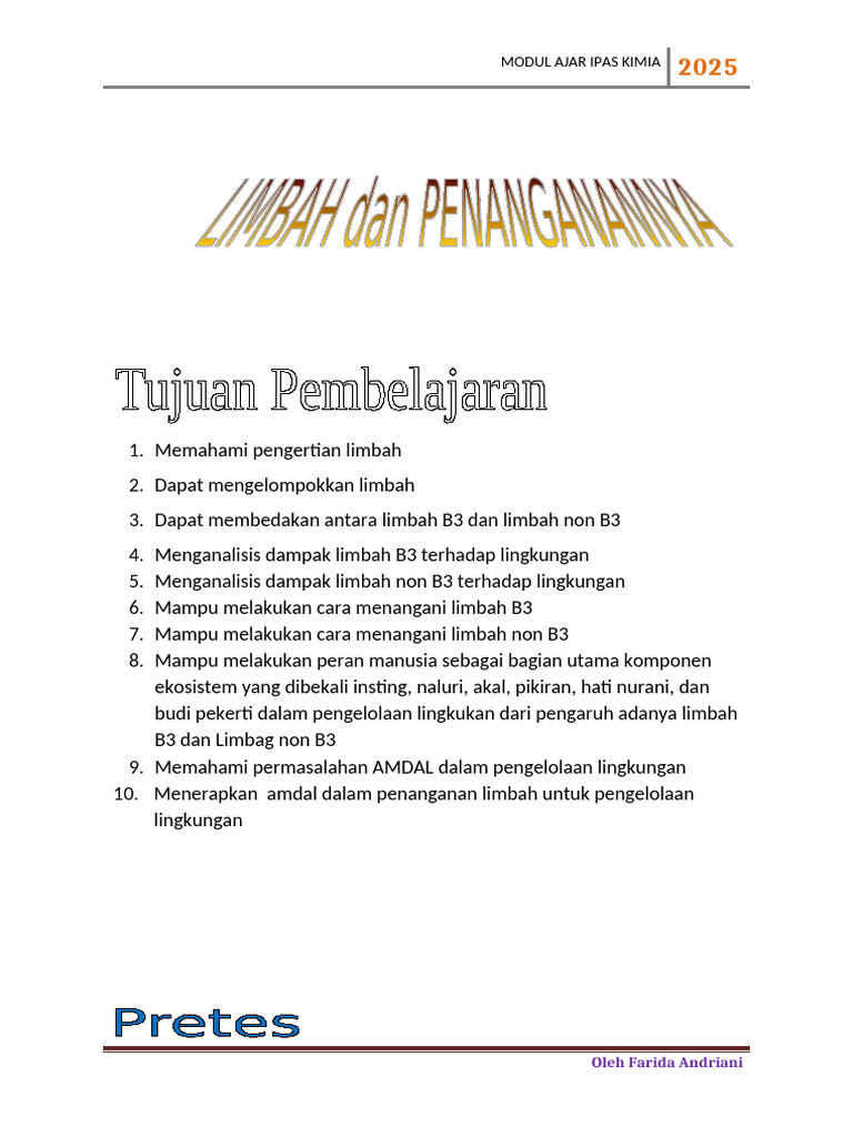 Modul belajar materi Limbah dan Pengelolaannya | PDF