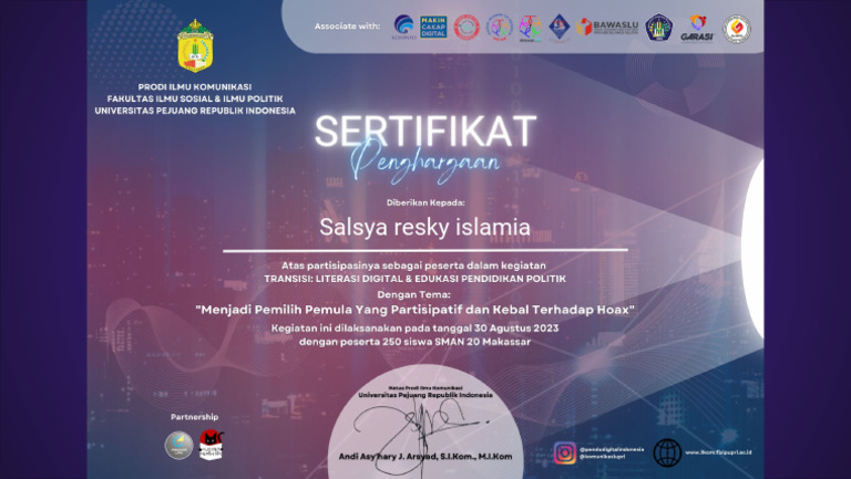 Sertifikat Salsya Resky Islamia | PDF