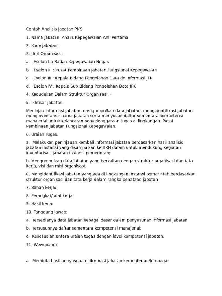 Contoh Analisis Jabatan PNS | PDF