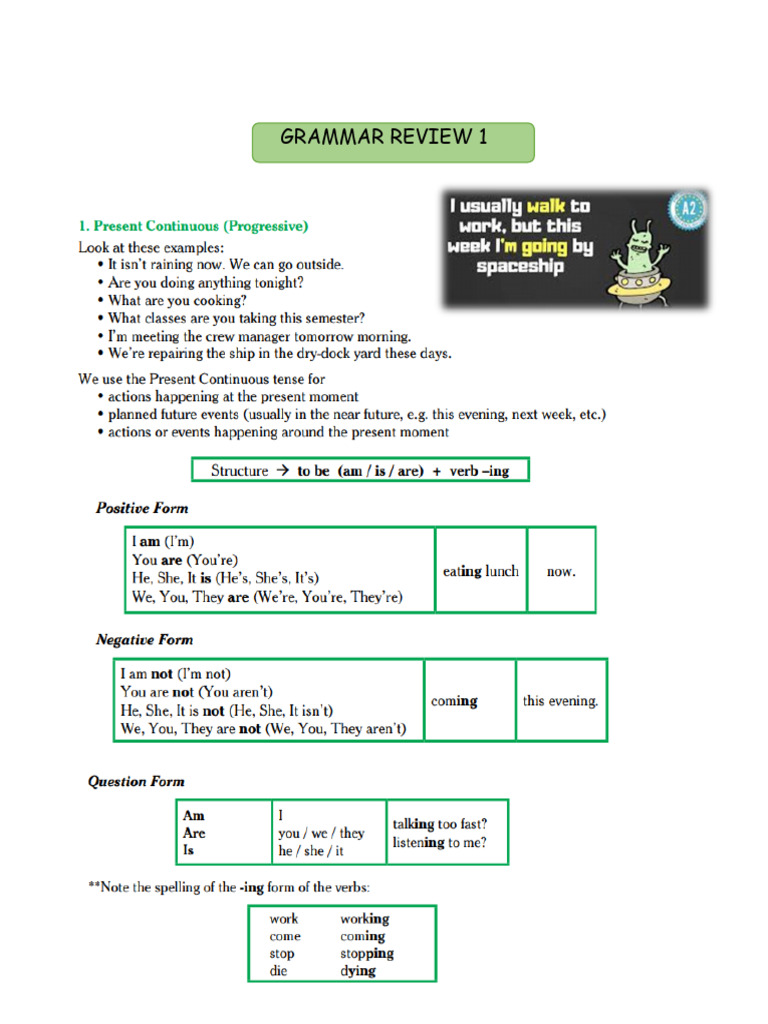 Grammar Review 1 (Simple Present & Present Continuous) | PDF