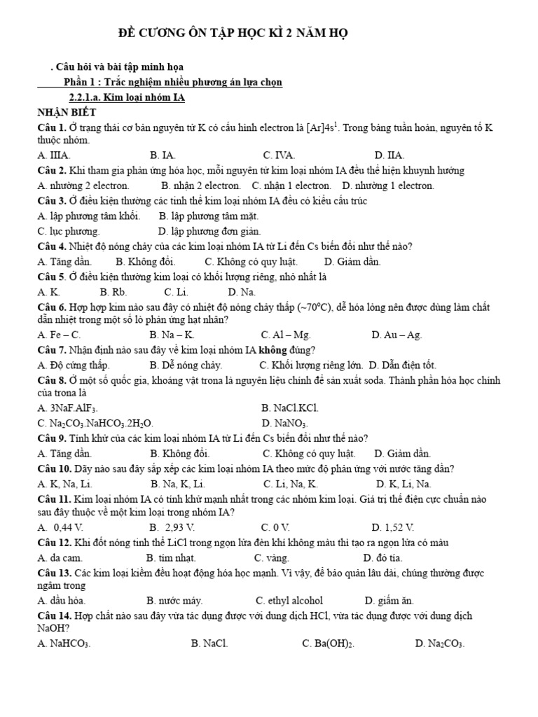 De Cuong On Tap Cuoi HK2 Hoa 12 | PDF