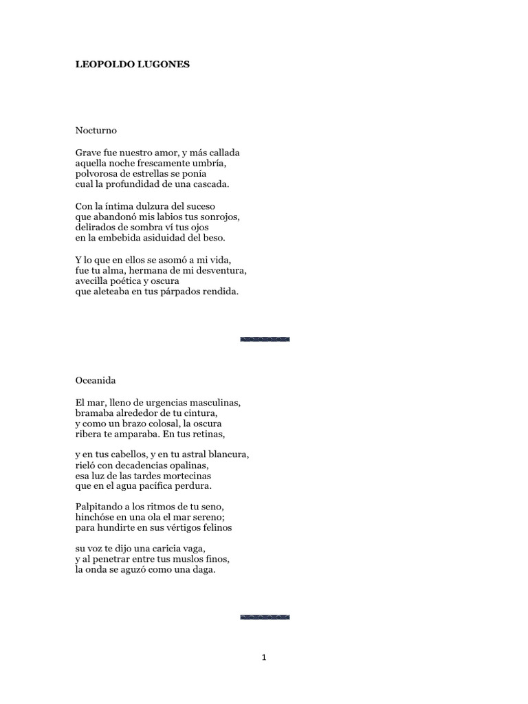 LUGONES, Leopoldo - Oceanida y Otros Poemas | PDF