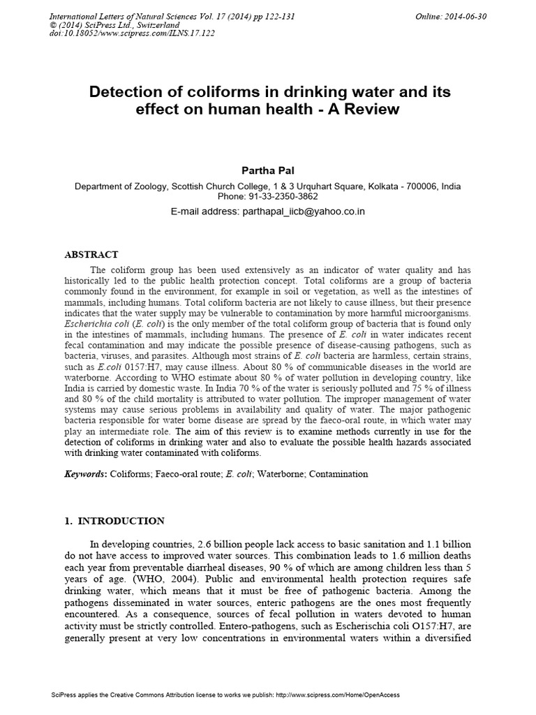 Detection of Coliforms in Drinking Water and Its E | PDF | Polymerase Chain Reaction | Drinking ...
