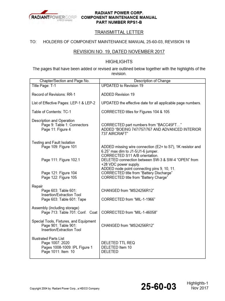 25-60-03 Rev 19 2013-1A Battery | PDF | Electrostatic Discharge ...