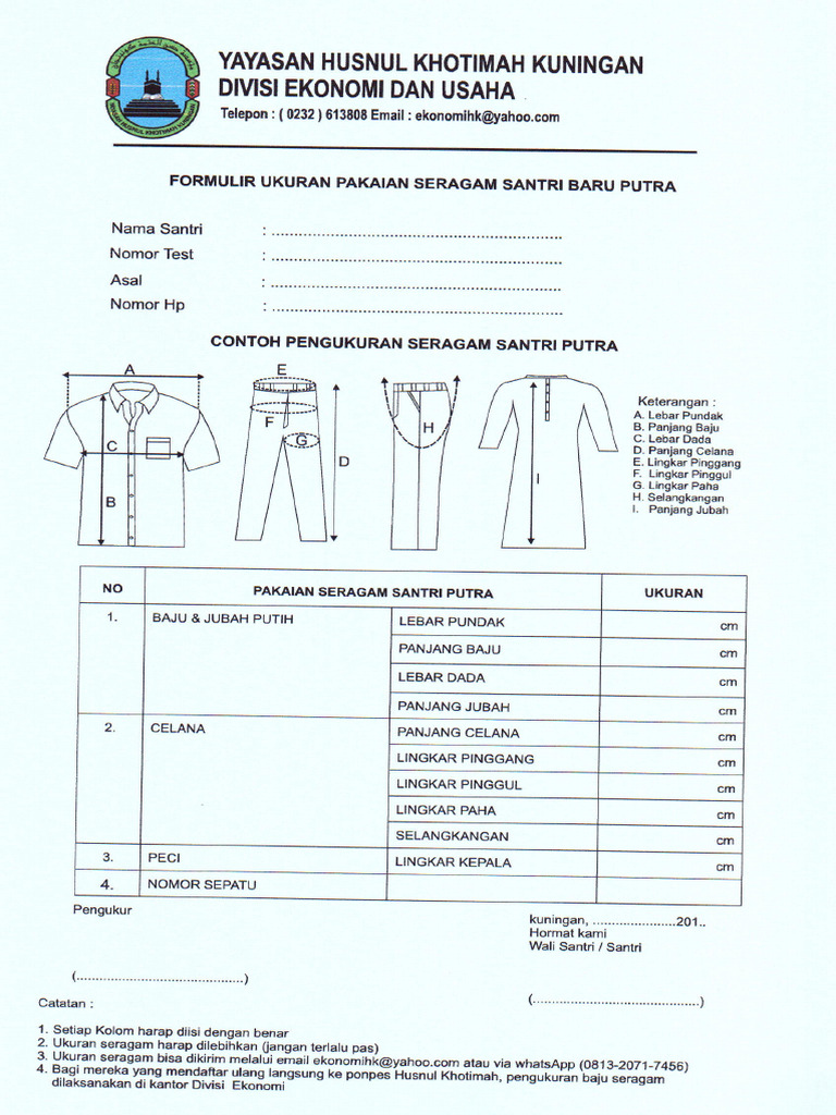 FORMULIR-UKURAN-SERAGAM-PUTRA | PDF