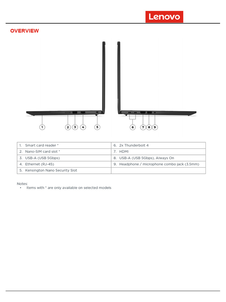 ThinkPad T14 Gen 5 Intel Specs Overview | PDF | Usb | Wi Fi