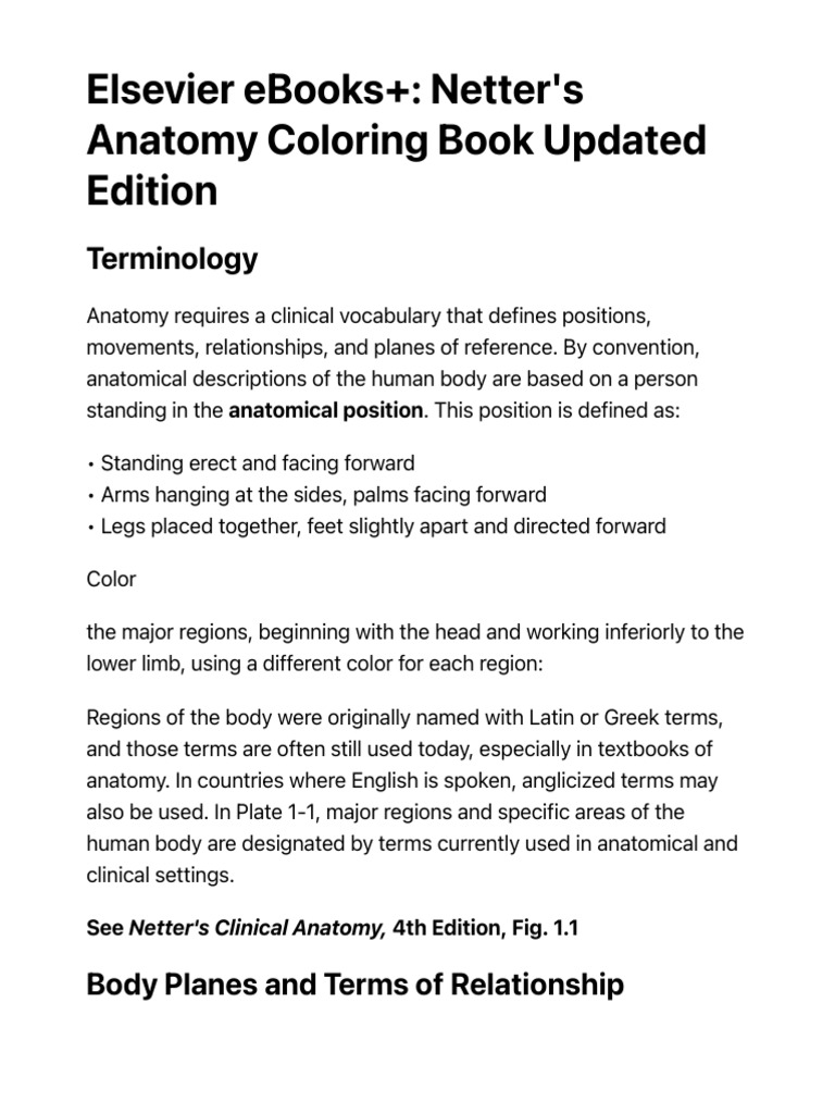 Elsevier eBooks+- Netter's Anatomy Coloring Book Updated Edition | PDF