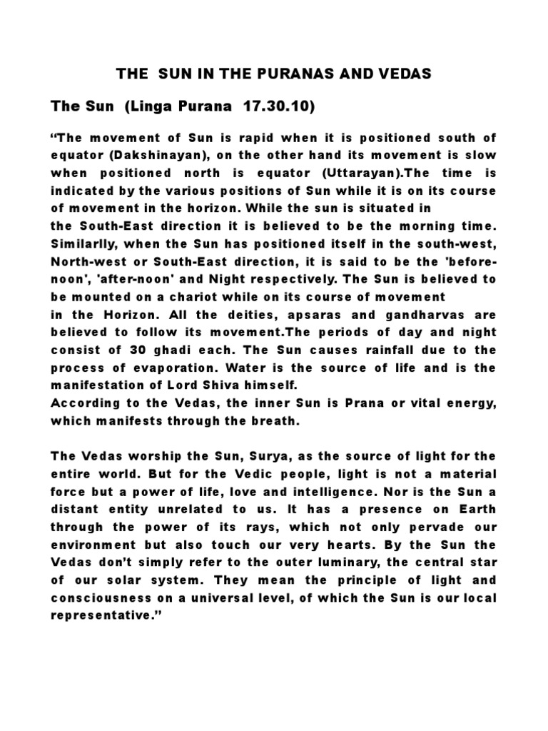 Sun's Significance in Vedas and Puranas | PDF | Mantra | Hindu Literature