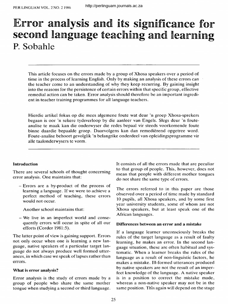 Error Analysis and Its Significance For Second Language Teaching and ...