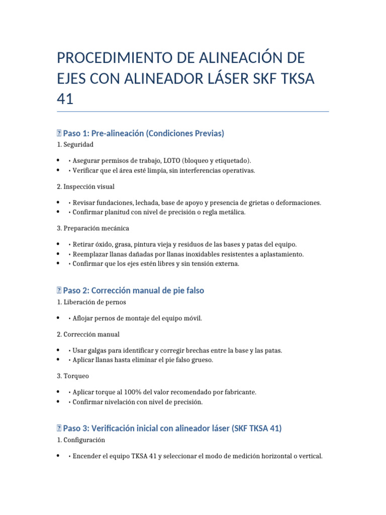 Procedimiento Alineacion Ejes Tksa41 Con Checklist Pdf
