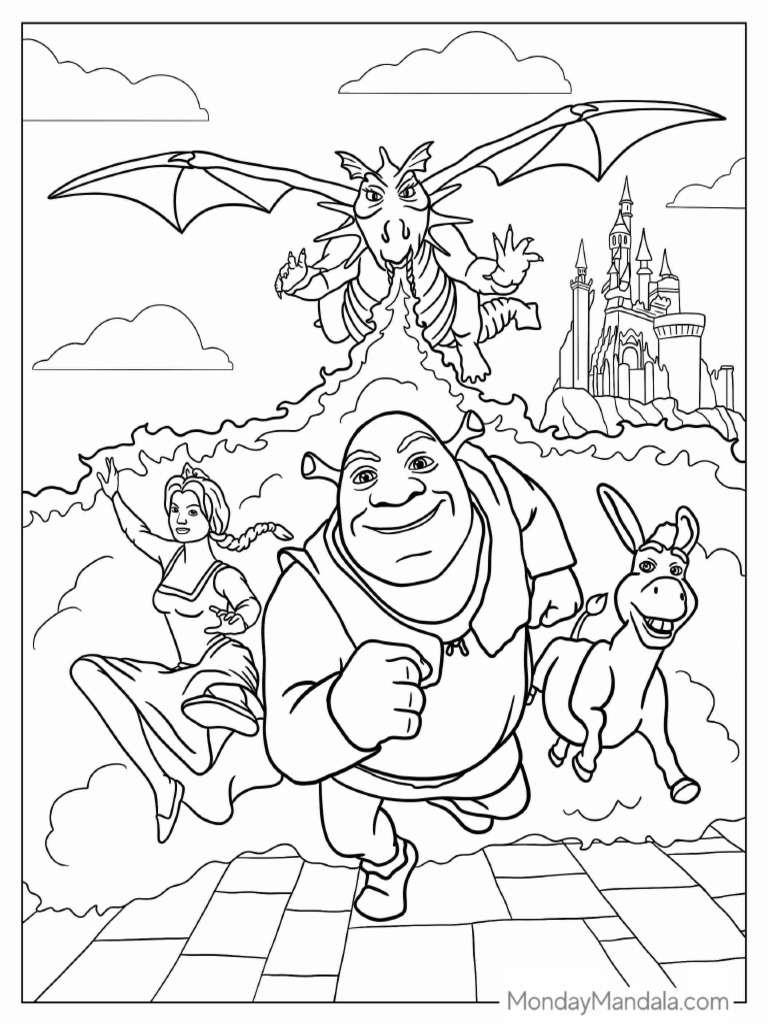 Shrek Fiona and Donkey Running From Dragon | PDF