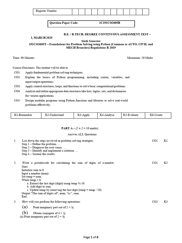 191CSO605T Foundations For Problem Solving Using Python | PDF | Python (Programming Language ...