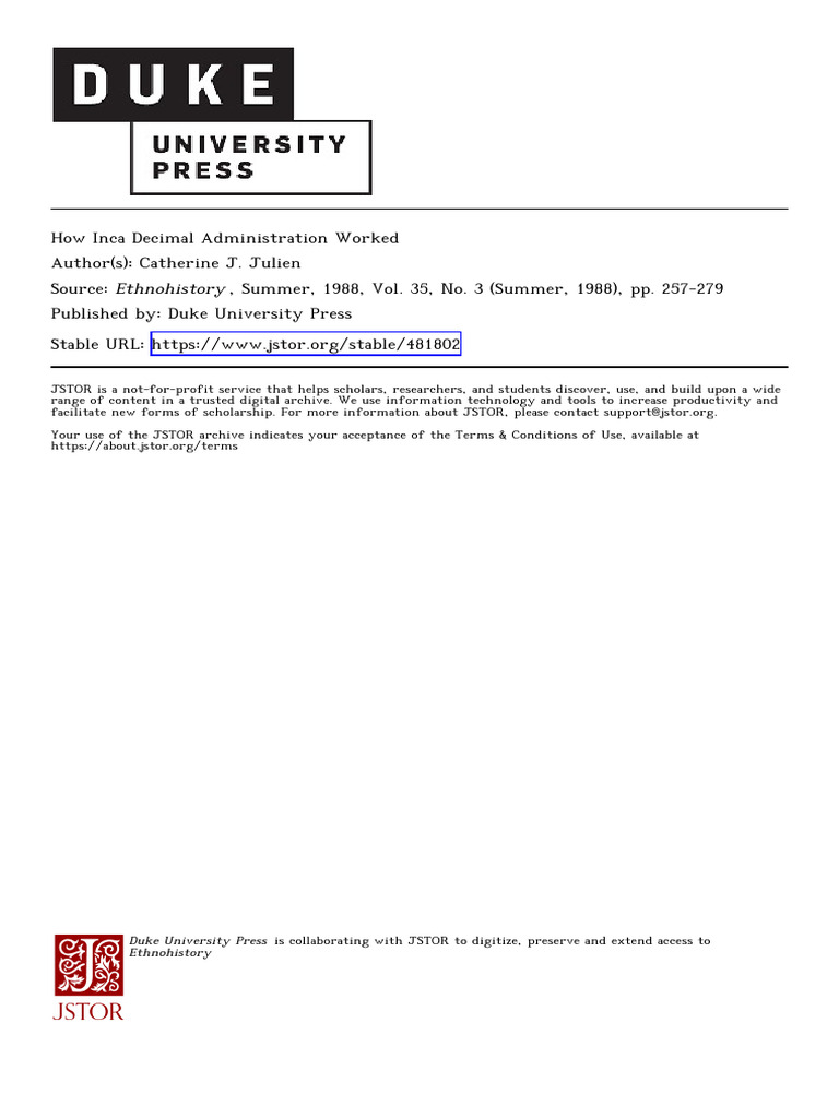 Julien Catherine 1988 How Inca Decimal Administration Worked | PDF ...