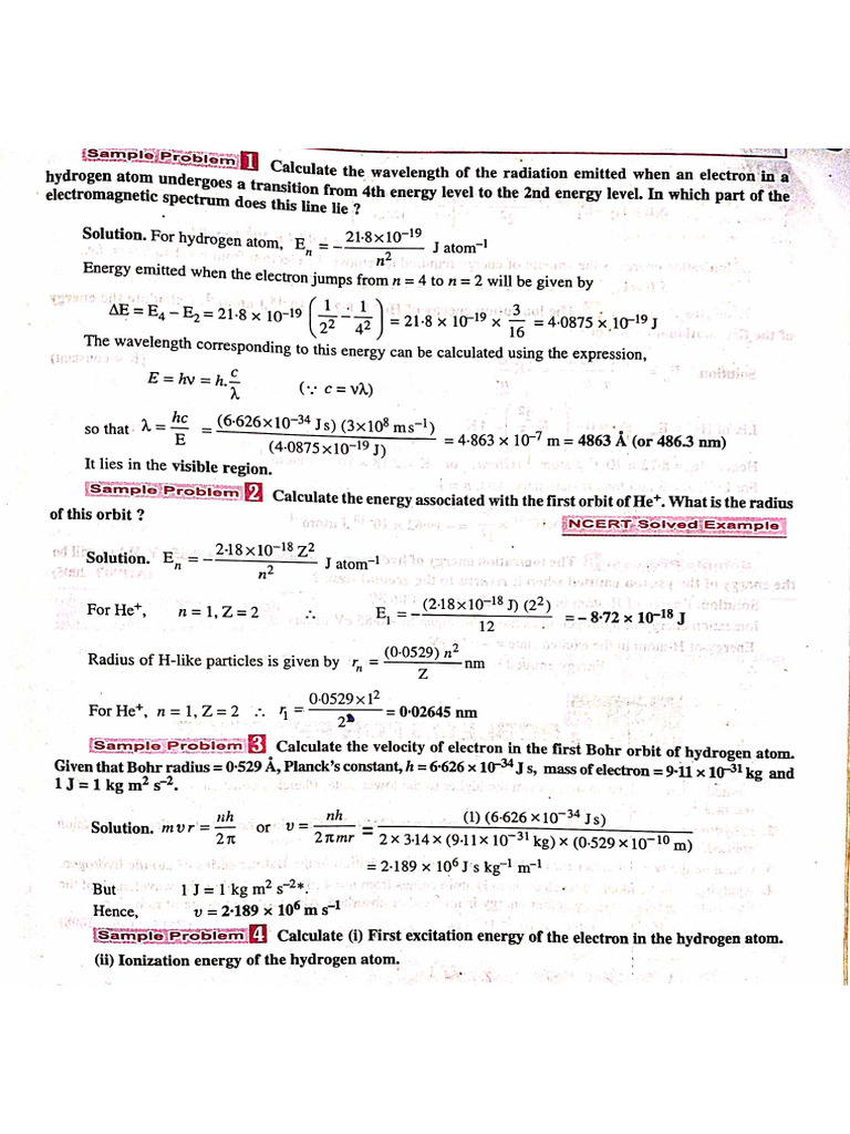 Bohr Theory Numericals | PDF