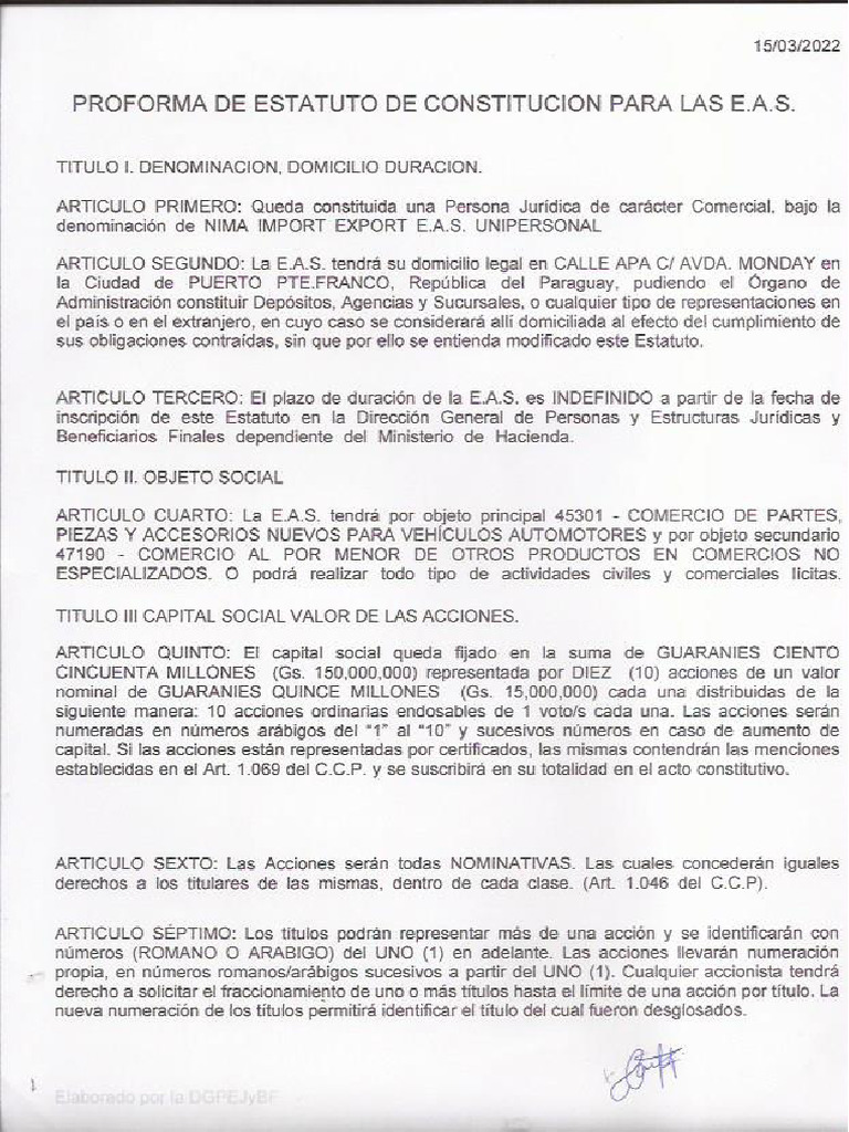 Estatuto de Constitucion de Nima Eas | PDF