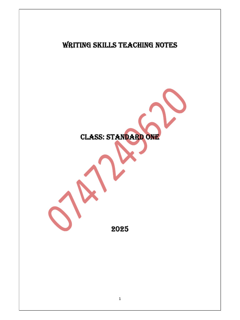 Writing Skills for Standard One | PDF