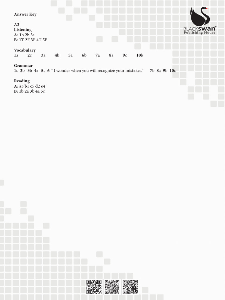 Answer Key for A2 Listening & Vocabulary | PDF
