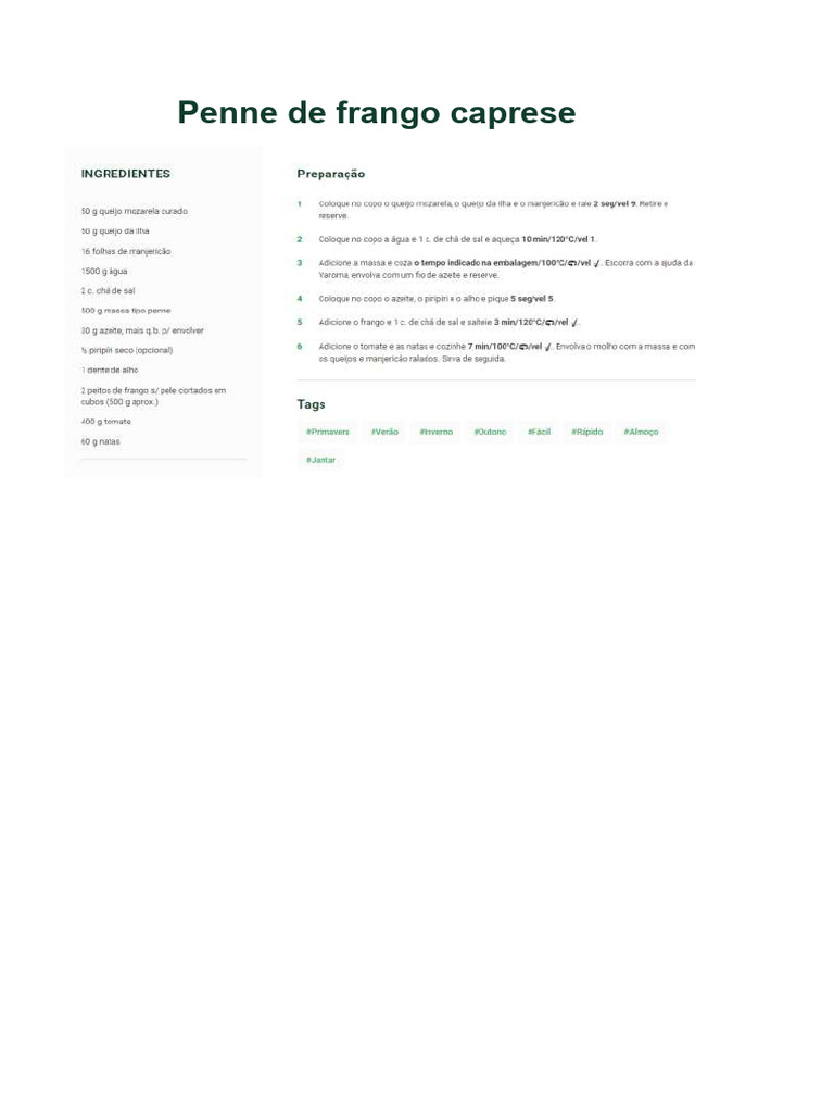 Penne de Frango Caprese | PDF