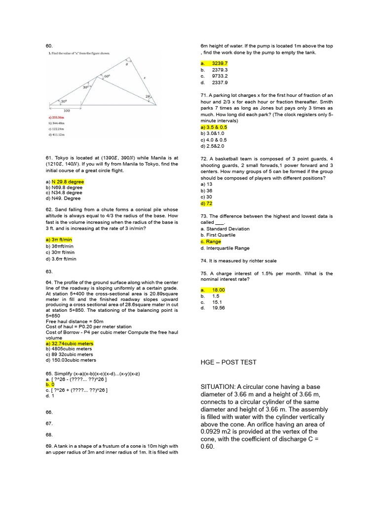 Compiled Post Test | PDF | Pressure | Water