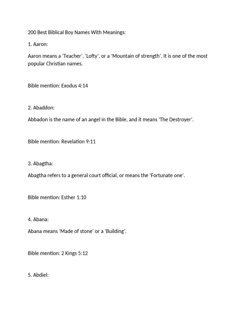 200 Best Biblical Boys names-WPS Office | PDF | Bible | Jacob