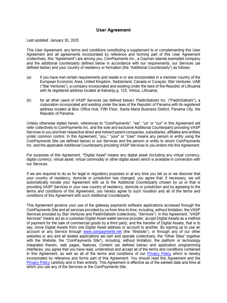 User Agreement for PaidInSatoshi Services | PDF | Indemnity | Legal ...