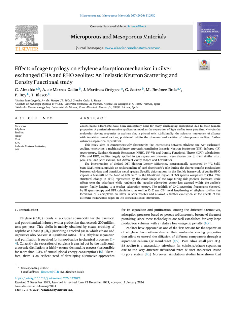 Effects of Cage Topology On Ethylene Adsorption Mechanism in Silver ...