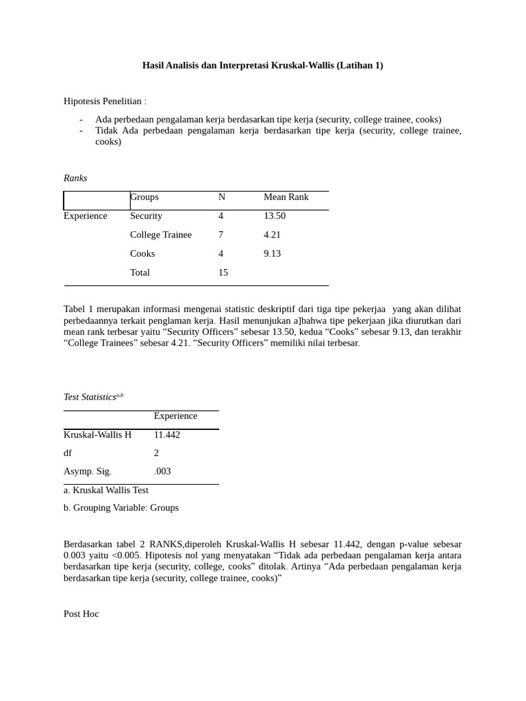Hasil Analisis dan Interpretasi Kruskal_Latihan 1_Gian | PDF
