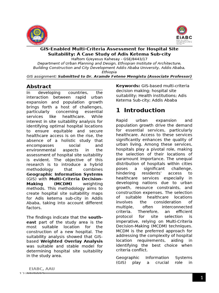 GIS-Based Hospital Site Suitability Analysis | PDF | Geographic ...