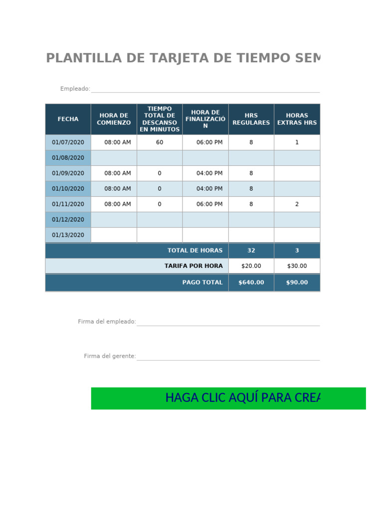 IC Weekly Time Card Template With Breaks Updated 27201 ES | PDF