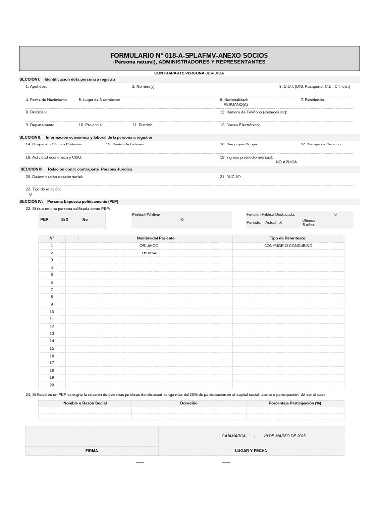 Formulario #018-A-SPLAFMV-Anexo Socios Administradores y Representantes ...