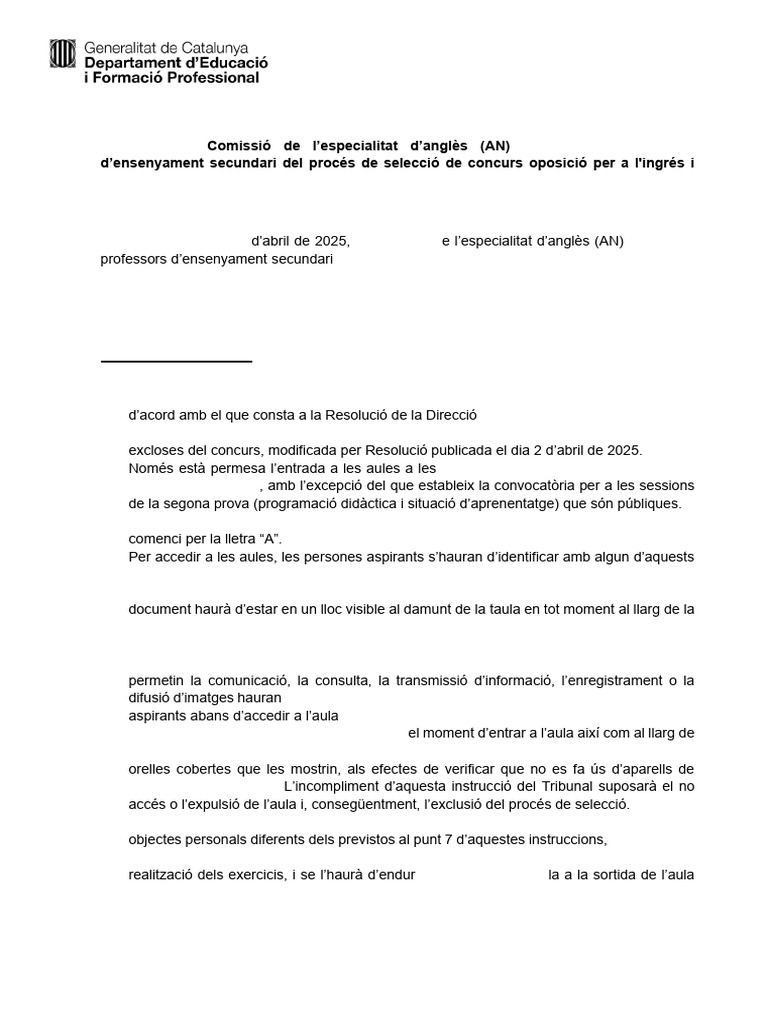 AN - Instruccions Inici Proves | PDF