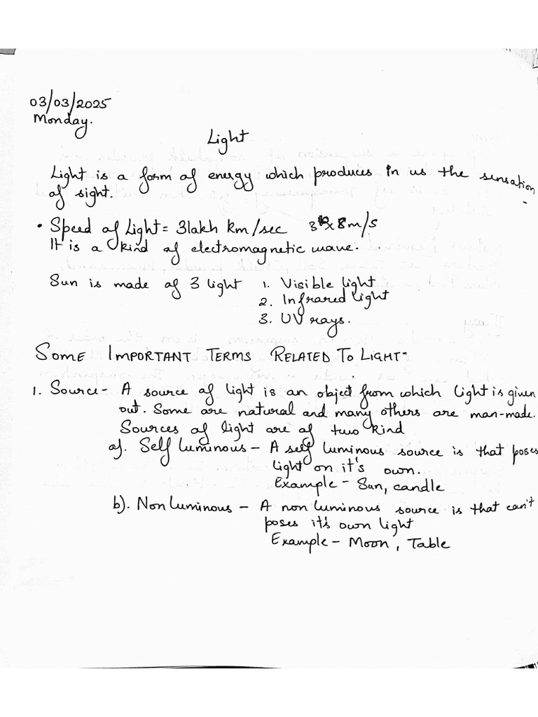 Physics Light Notes | PDF
