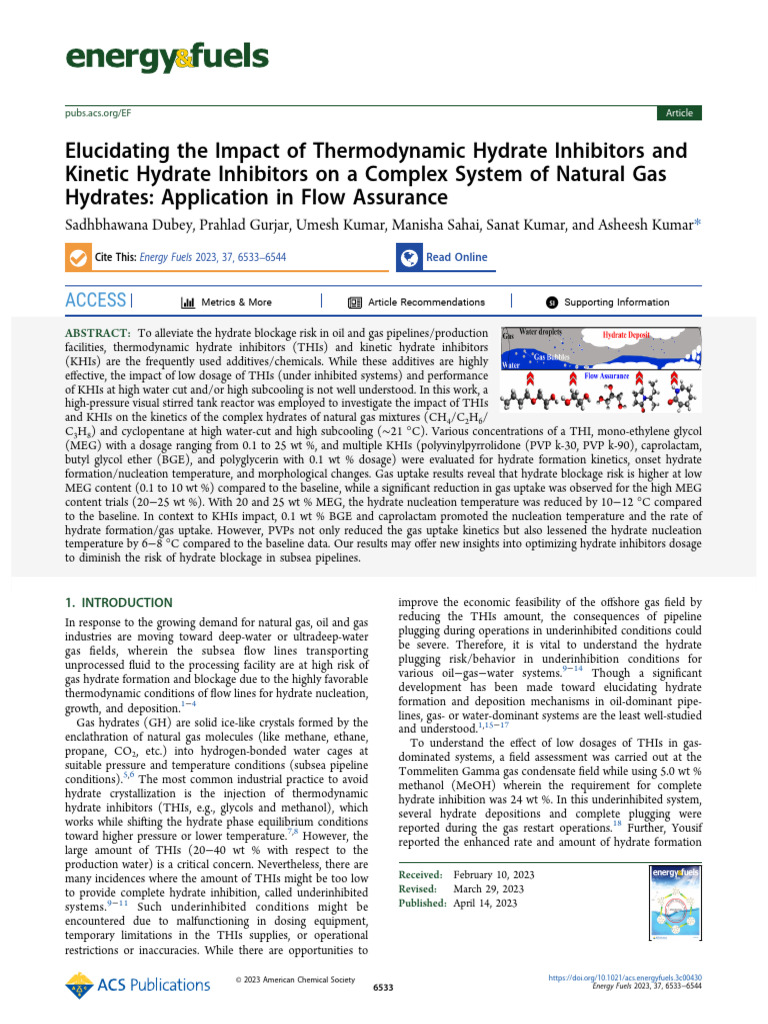 Dubey Et Al 2023 Elucidating The Impact of Thermodynamic Hydrate ...
