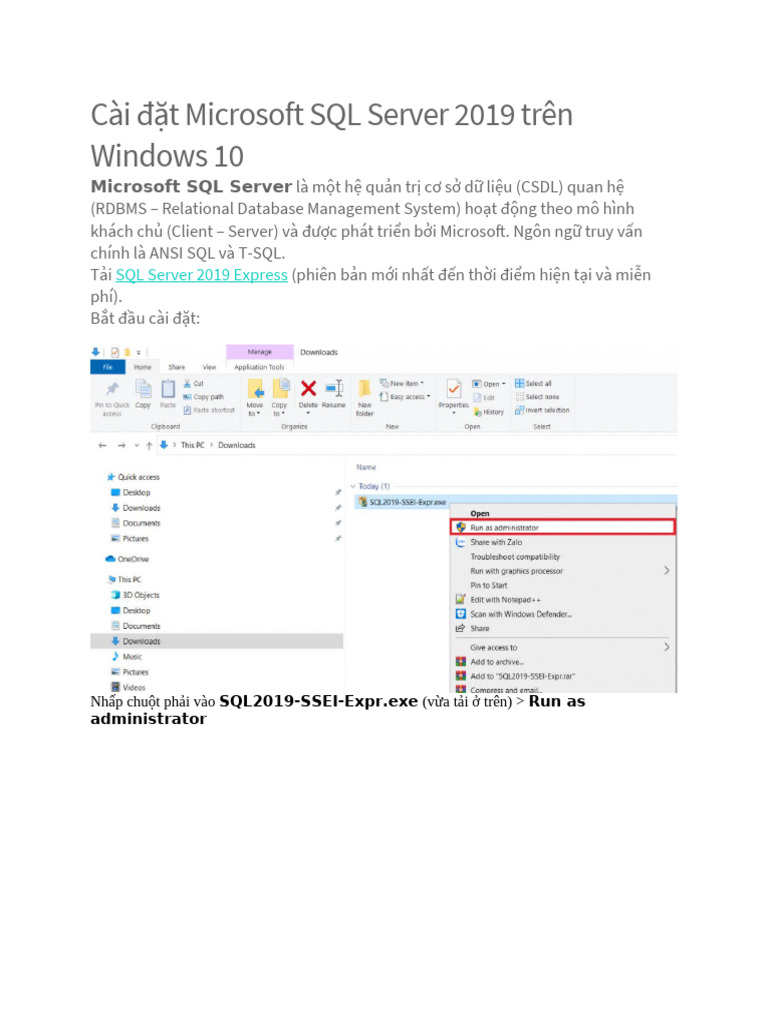 Cài Đặt Microsoft SQL Server 2019 Trên Windows 10 Và 11 | PDF