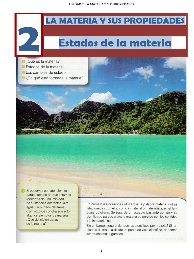 Unidad 2. La Materia y Sus Propiedades AICLE | PDF | Líquidos | Importar