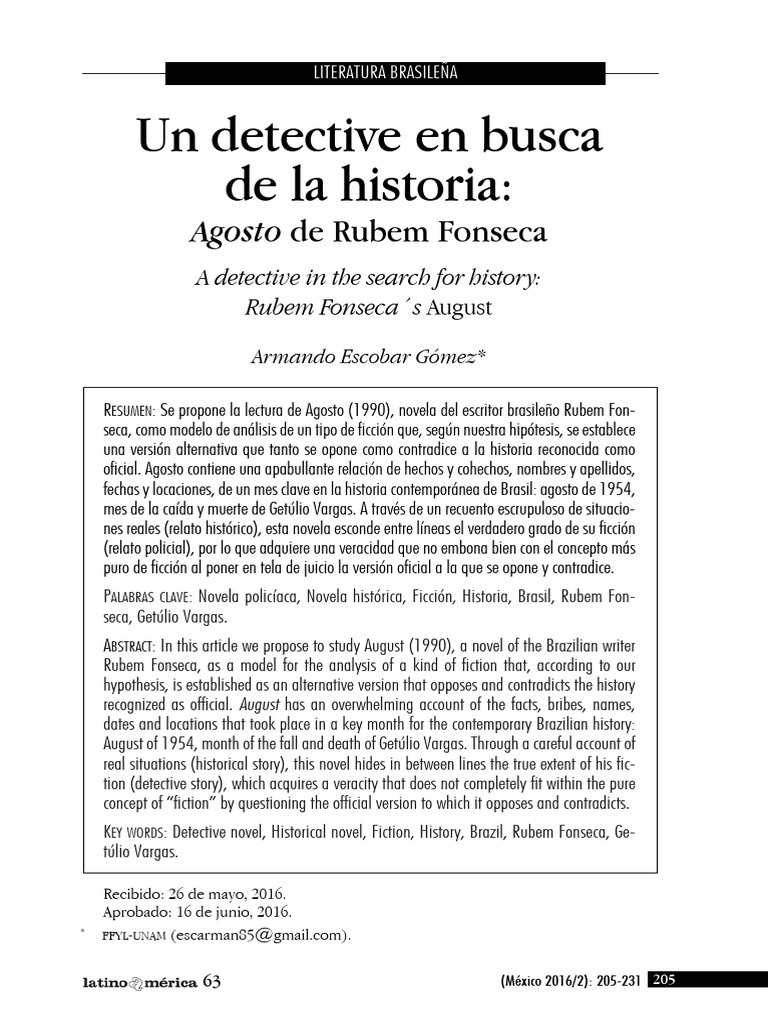 Un Detective en Busca de La Historia. Agosto de Rubem Fonseca | PDF ...