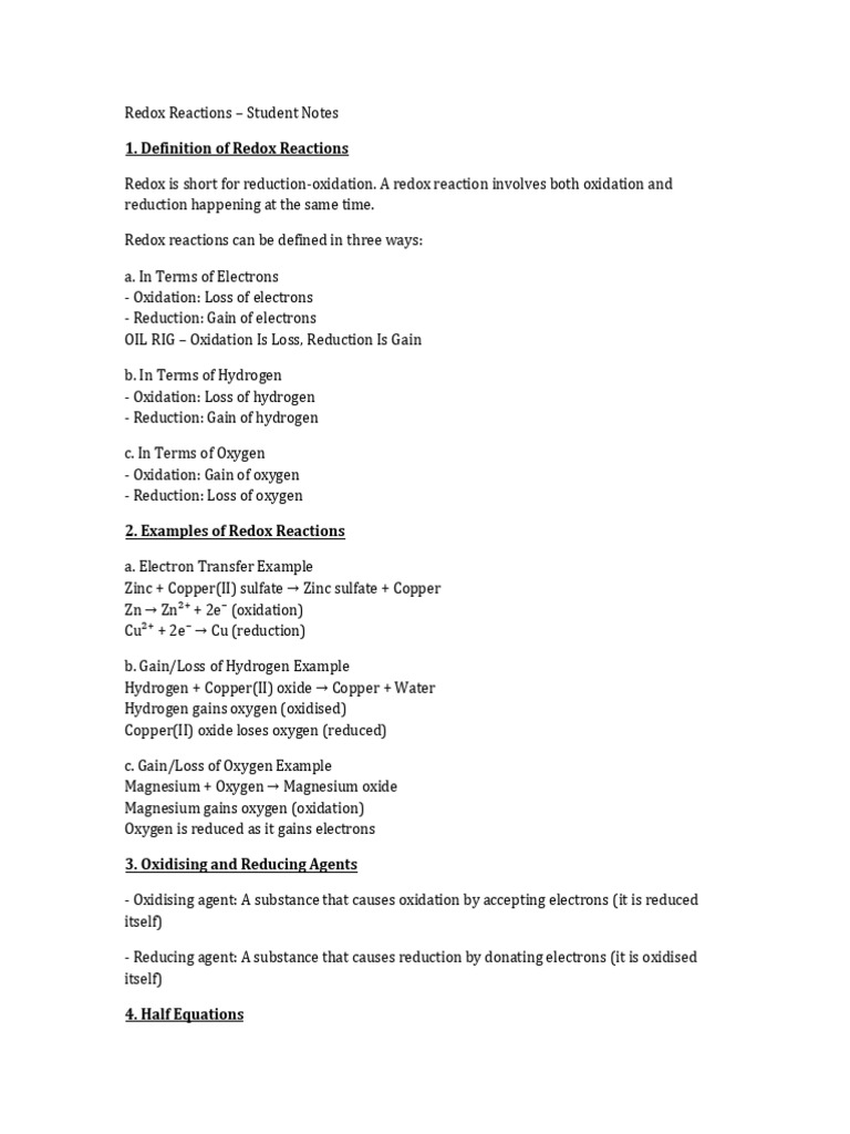 REDOX Reactions Notes | PDF