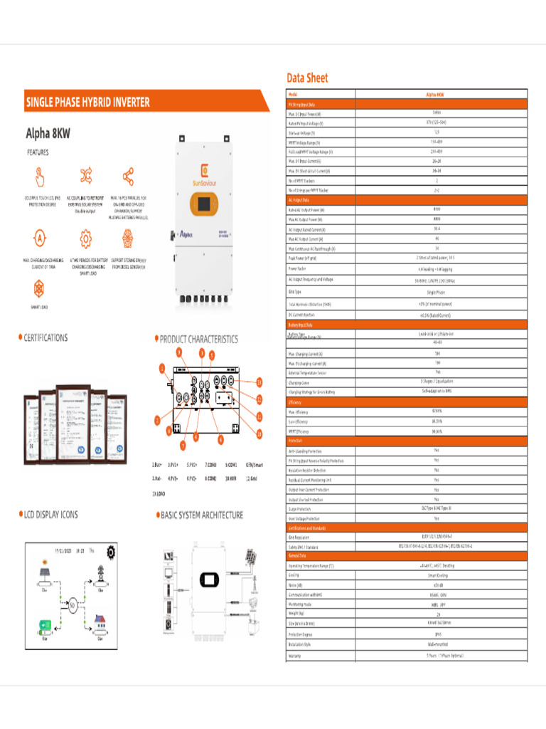 Sun Saviour Alpha 8 Kw Ip65 Hybrid Solar Inverter1 | PDF