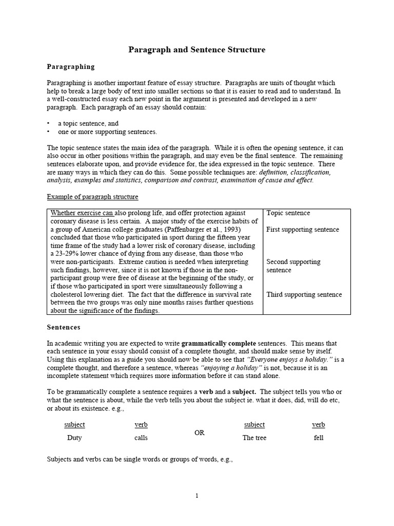Essay Structure: Paragraphs & Sentences | PDF | Ellipsis | Subject ...
