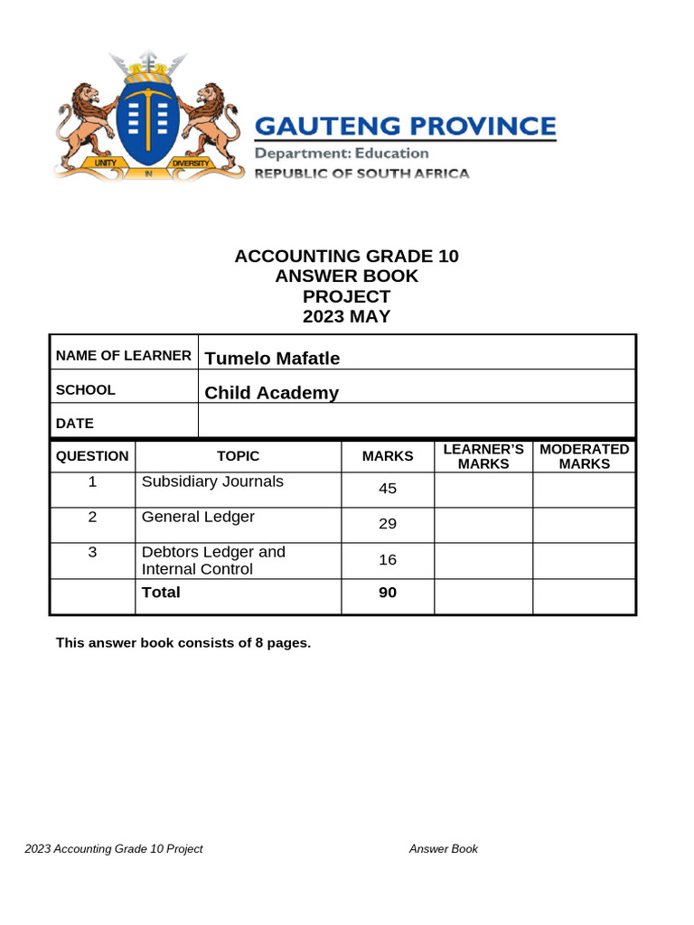 2023 Accounting Grade 10 Project - AB | PDF | Credit Card | Debits And ...