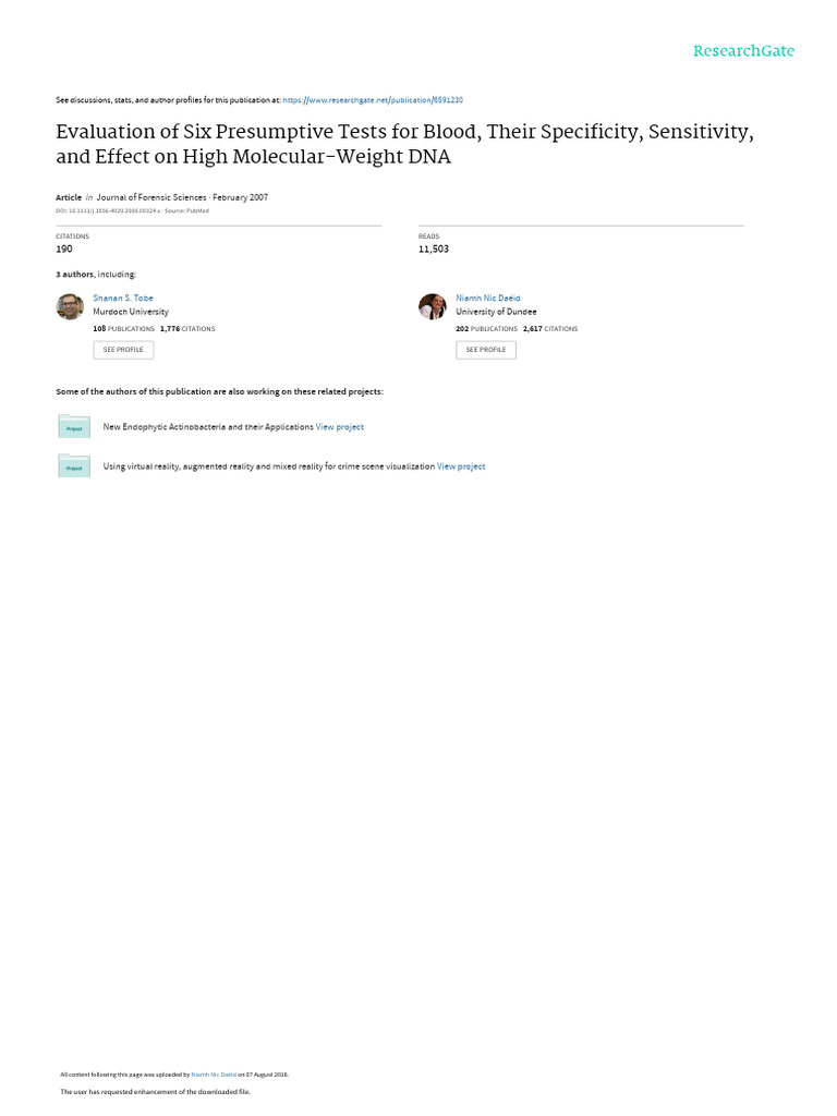 Evaluation of Six Presumptive Tests For Blood Thei | PDF ...