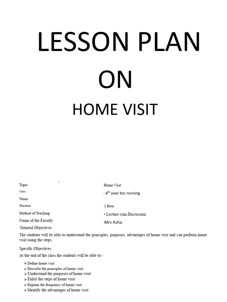 Home Visit Lesson Plan for Nursing Students | PDF | Nursing | Attitude ...