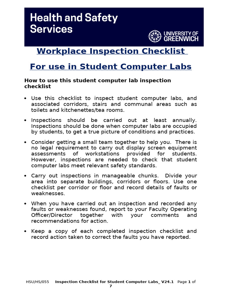 hss-hs-055-inspection-checklist-student-computer-lab-checklist | PDF ...